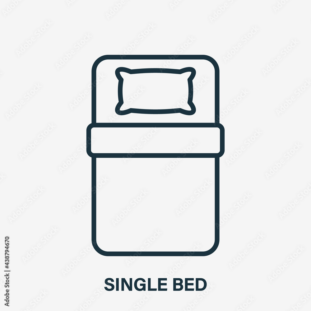 Single Bed Line Icon. Bedding Linear Icon. Top view. Size of Bed ...