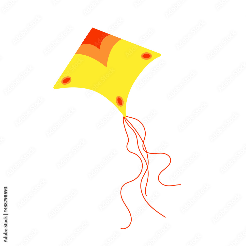 Yellow, orange and red kite with long ropes and abstract pattern, child ...