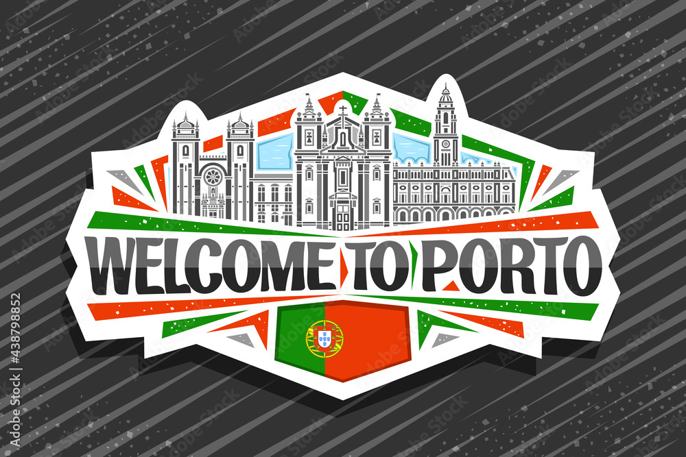 Vector logo for Porto, white decorative sign with illustration of ...