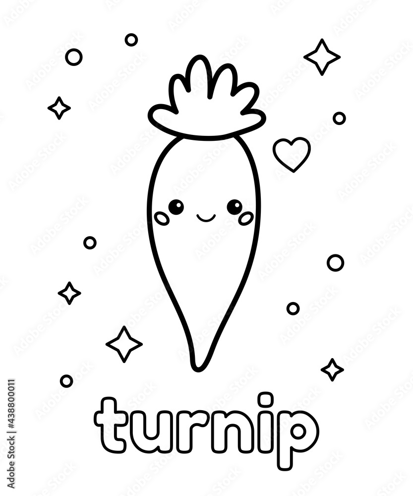 Coloring page for preschool children. Cute cartoon turnip. Kawaii ...