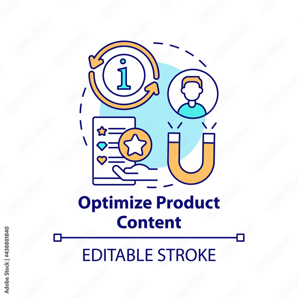 Optimize product content concept icon. Online marketplace success tip ...