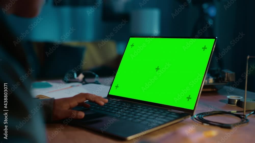 Young Teenage Multiethnic Girl Using Laptop Computer with Green Screen ...