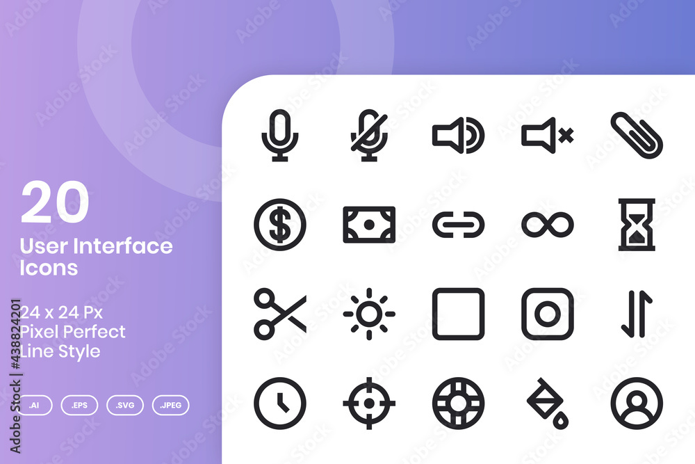 Set of 20 User Inteface icons - Line. Perfect for website mobile app ...