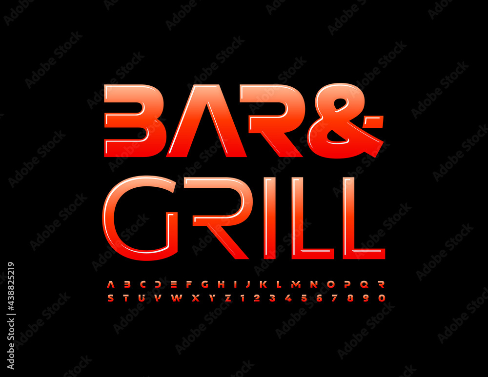 Vector Bright Banner Bar and Grill. Modern Red Font. Original Alphabet ...