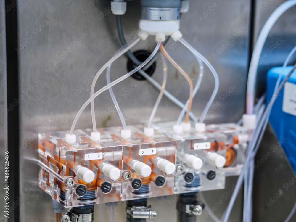 Closed up part of analyzer at sampling room in power plant. Stock Photo ...