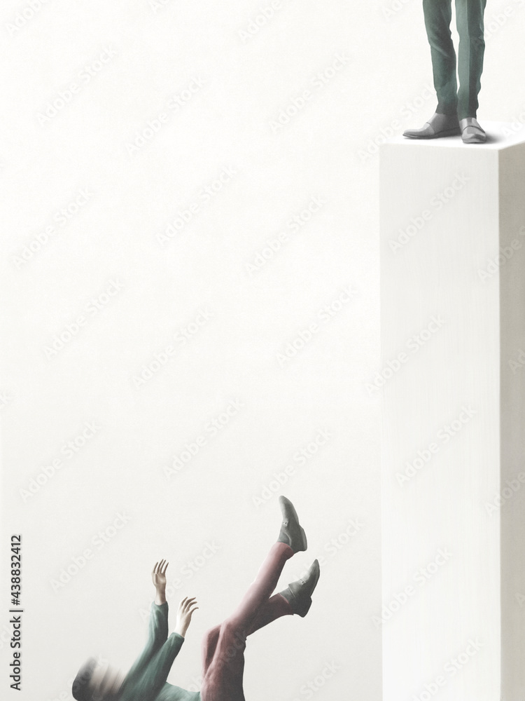 Illustration of man falling down of a tower, competition concept Stock ...