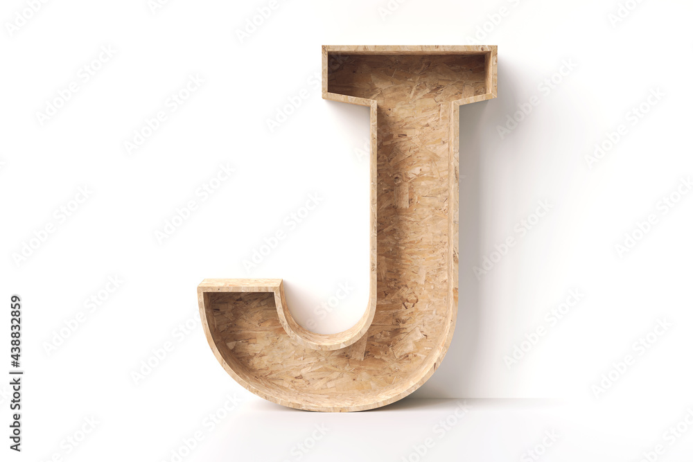 Recycled wood font. Letter J made of oriented strand board planks. Nice ...