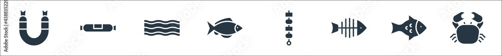 meat glyph icons. filled vector icons such as seafood, fish, fishbone ...