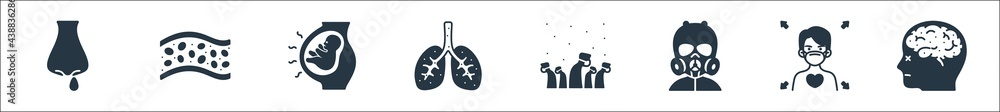air pollution glyph icons. filled vector icons such as illness ...
