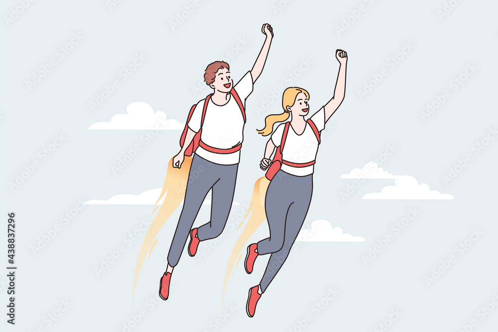 Business success and super power concept. Young smiling positive ...