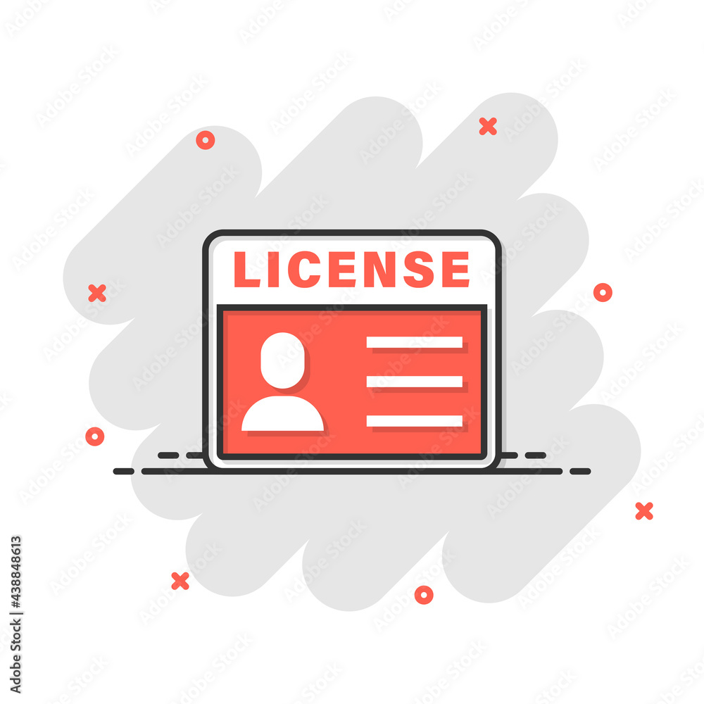 Driver license icon in comic style. Id card cartoon vector illustration ...