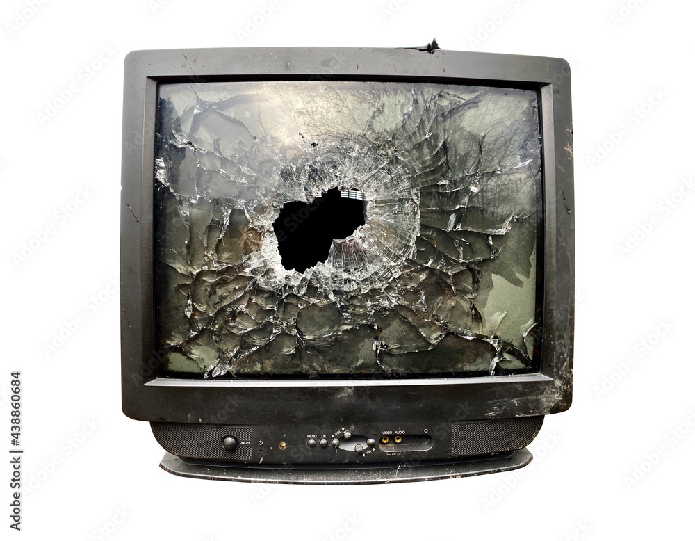 old tv with broken display on white isolated background Stock Photo | Adobe Stock
