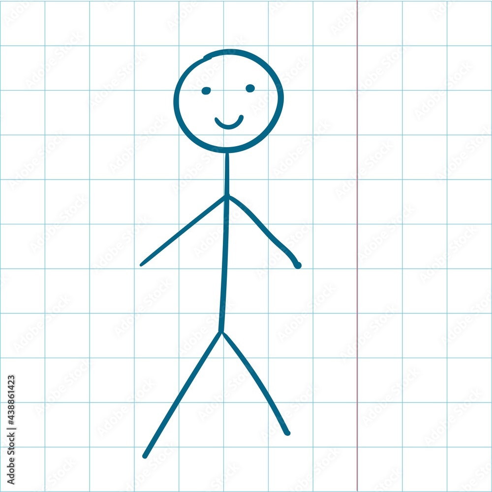 Free hand kids drawing of school copybook sheet primitive stickman ...