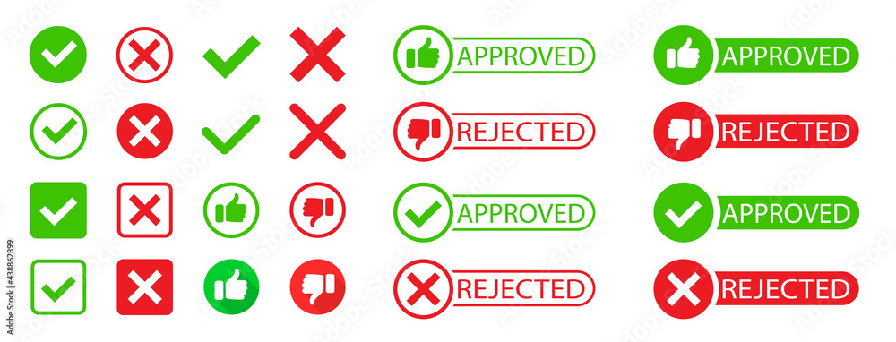 Plakat Approved and rejected set. Yes and No. Right and Wrong. Check ...