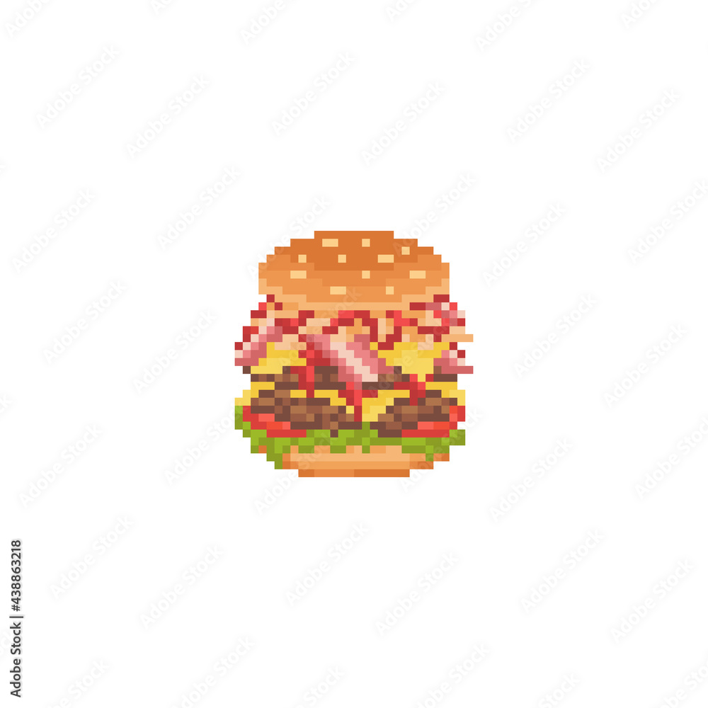 Pixel art huge burger icon. Vector Retro 8 bit illustration of big ...