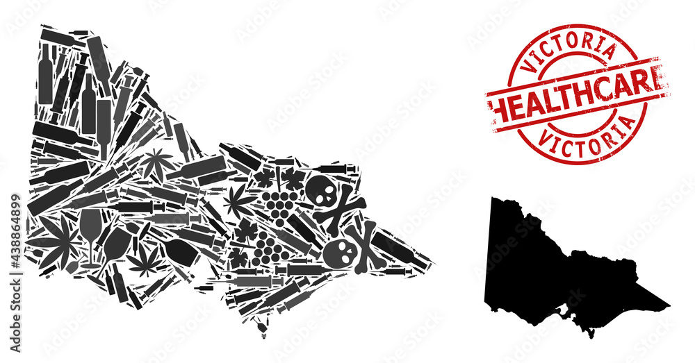 Vector drugs collage map of Australian Victoria. Rubber healthcare ...