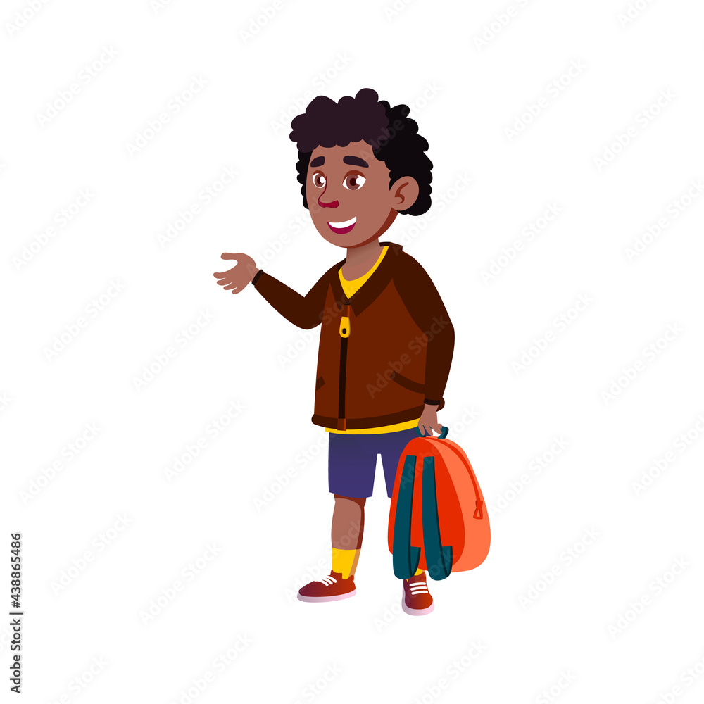 happy african boy pupil with backpack at school cartoon vector. happy ...