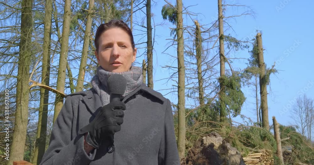 After The Storm - Female TV reporter is reporting on the damage caused ...