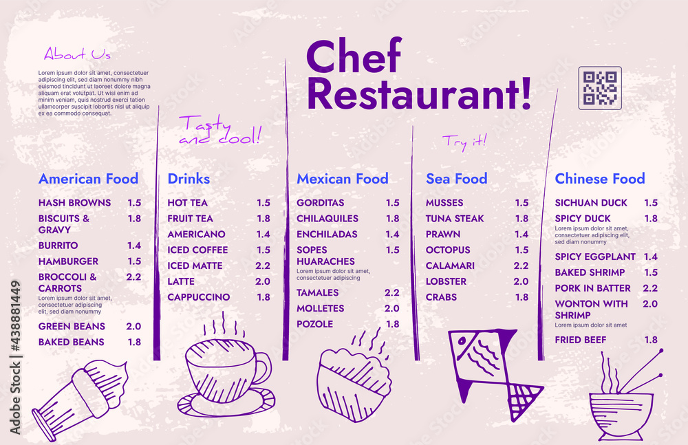 Restaurant cafe menu, template design. One page food menu template ...