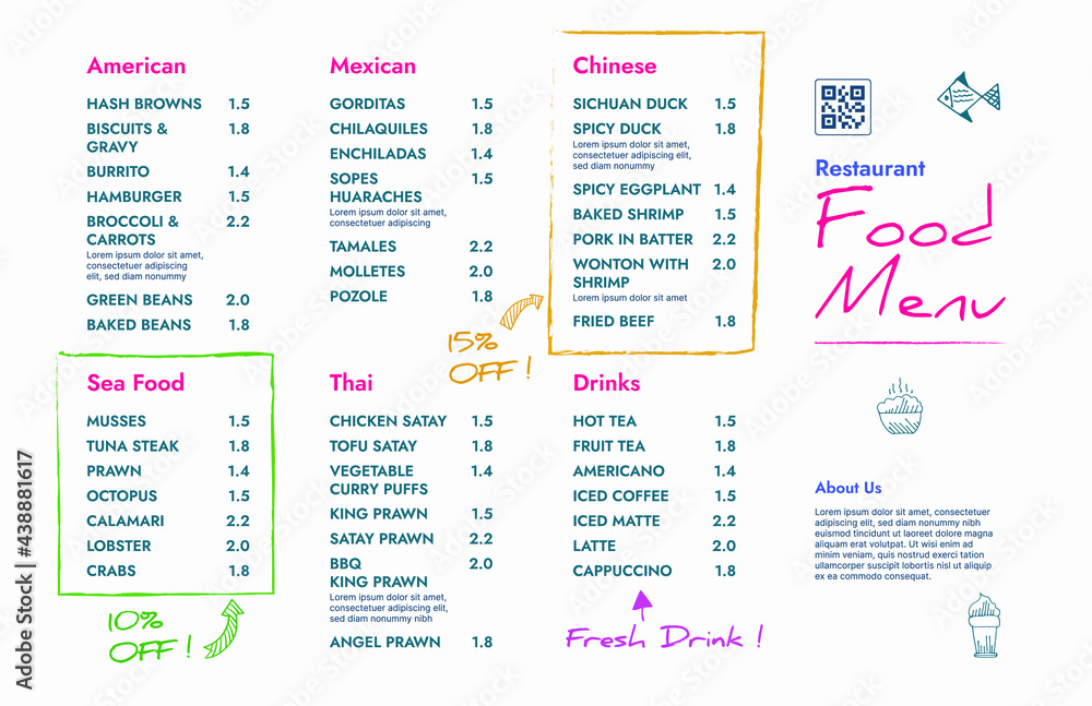 Restaurant cafe menu, template design. One page food menu template ...