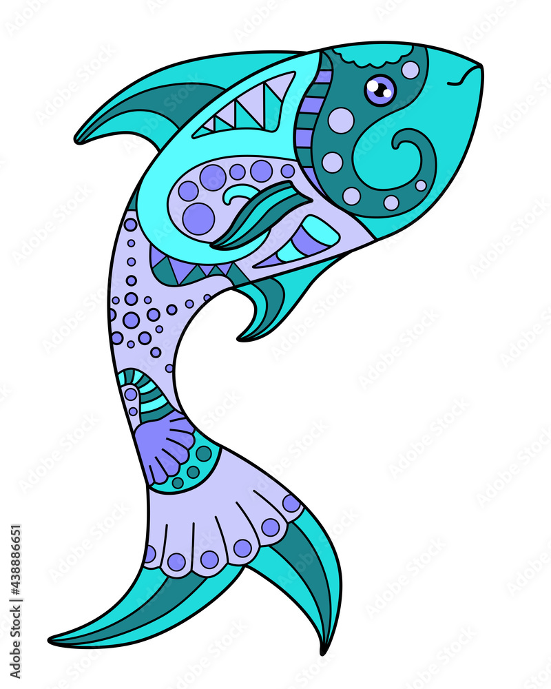 Fish - vector linear full color zentangle illustration - with sea ...