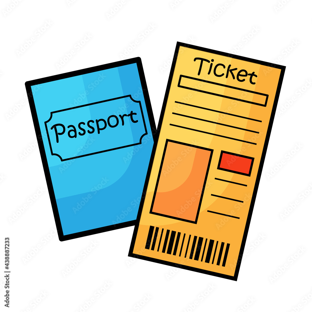 Vector drawing of a blue passport and boarding pass. Ticket and ...
