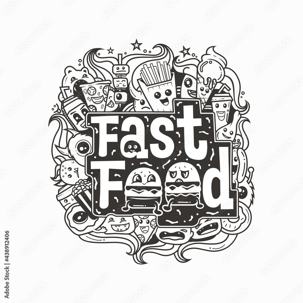 Fast food doodle vector design for background poster pattern and ...