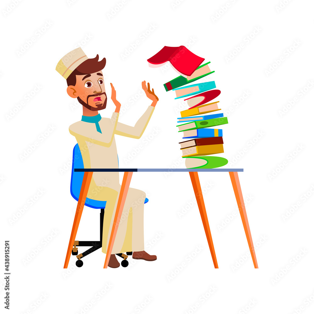 muslim guy student scared from falling books cartoon vector. muslim guy ...