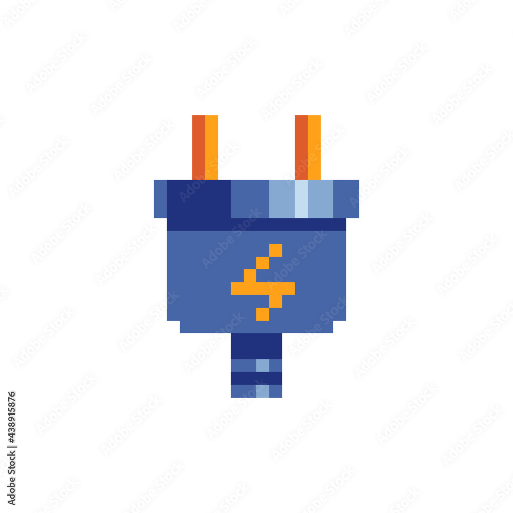 Electric plug. Pixel flat style icon. Sticker design. Video game sprite ...