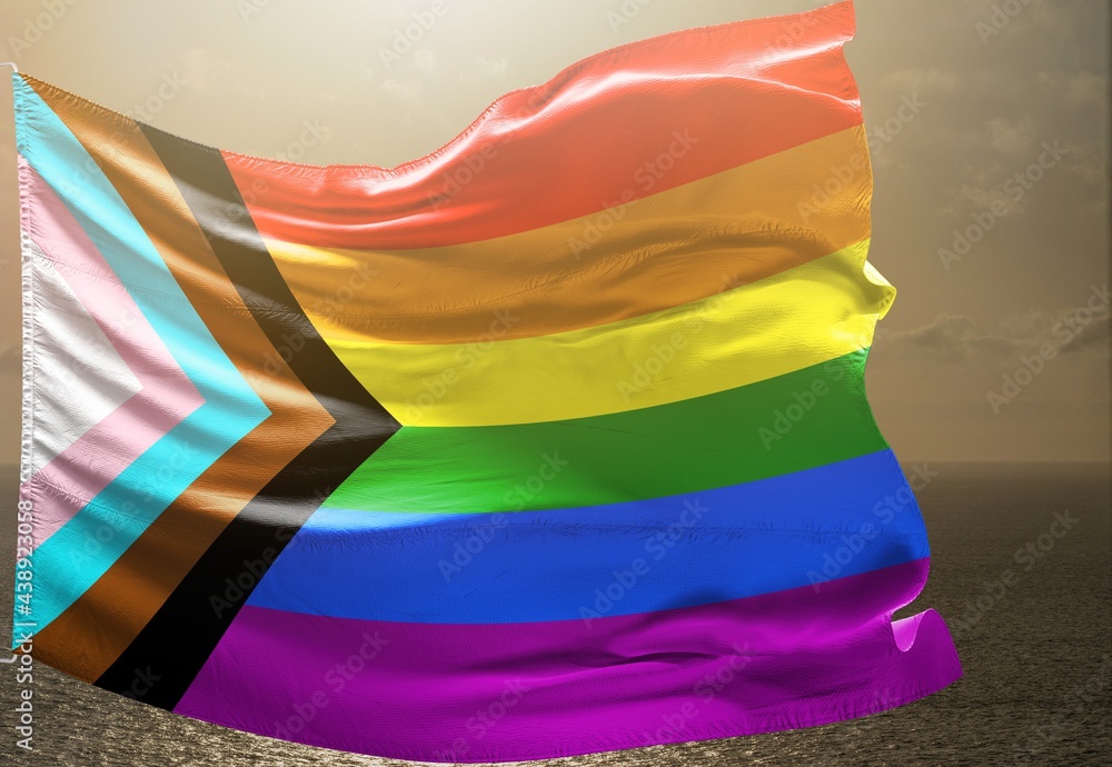 Progress Pride Rainbow Flags (new design of rainbow flag) waving in the ...