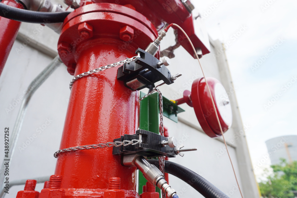 Fire water hydrant pipes are installed flow rate test device to measure ...