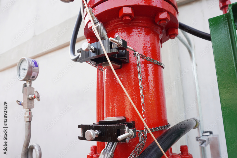 Fire water hydrant pipes are installed flow rate test device to measure ...