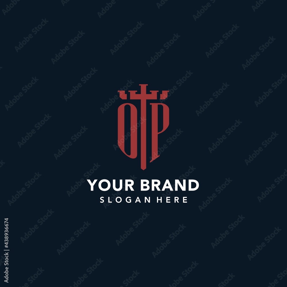 OP initial monogram logos with sword and shield shape design Stock Vector | Adobe Stock