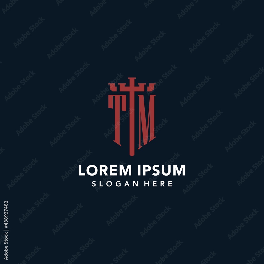 TM initial monogram logos with sword and shield shape design Stock ...