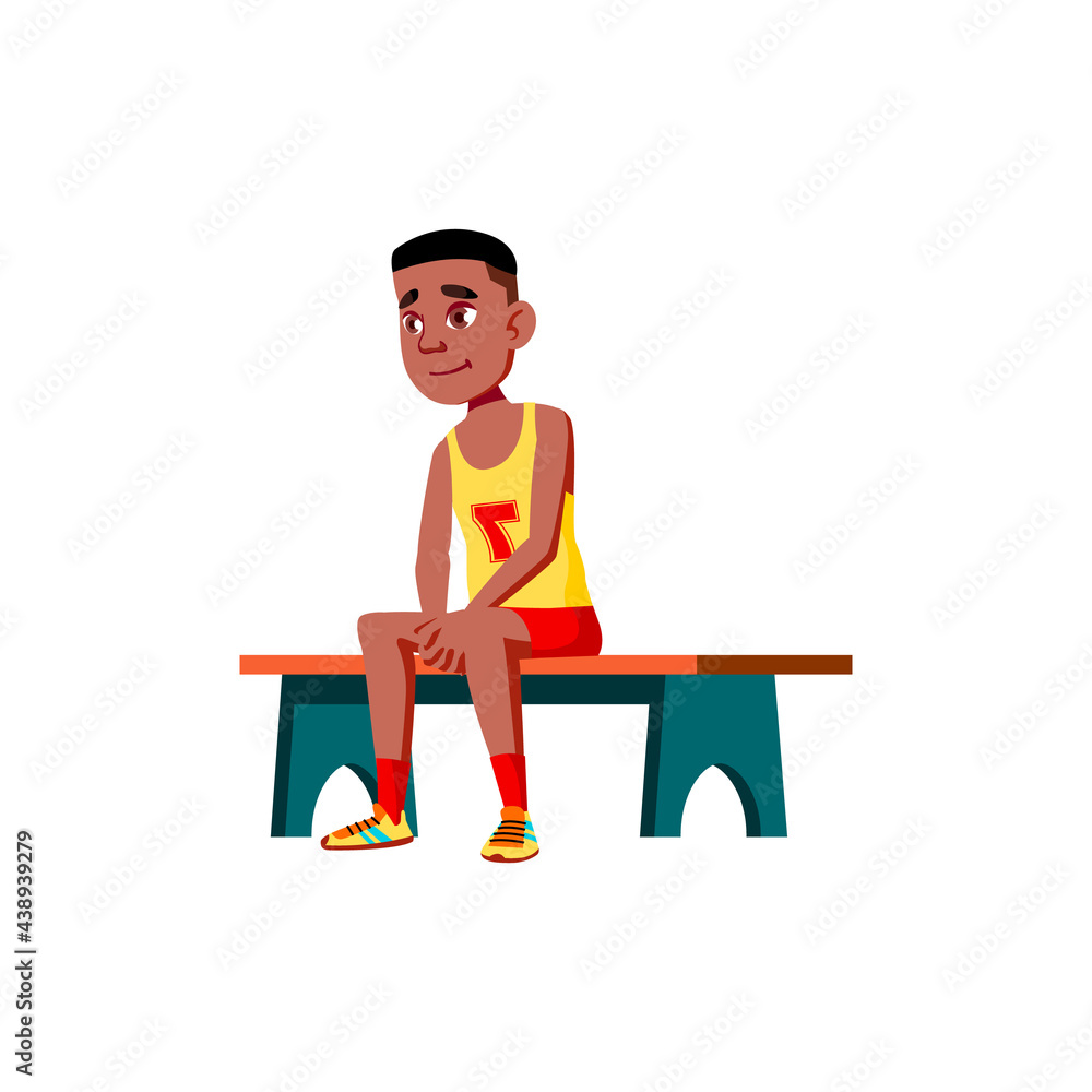 young boy basketball player sitting on bench cartoon vector. young boy ...