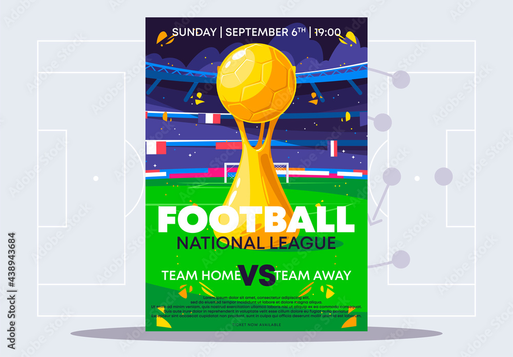 Vector illustration of a poster template for a football match with a ...