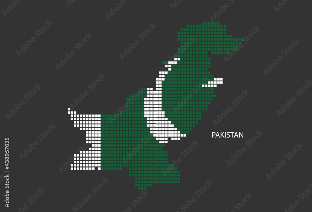 Pakistan map design flag Pakistan square, black background. Stock ...