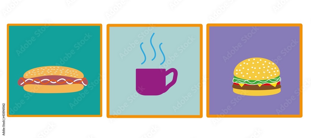 A set of fast food signs, hot dog, tea,coffee, burger. Can be used for ...