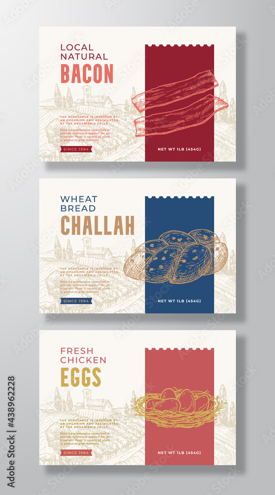 Fresh Local Food Label Templates Set. Abstract Vector Packaging Design ...