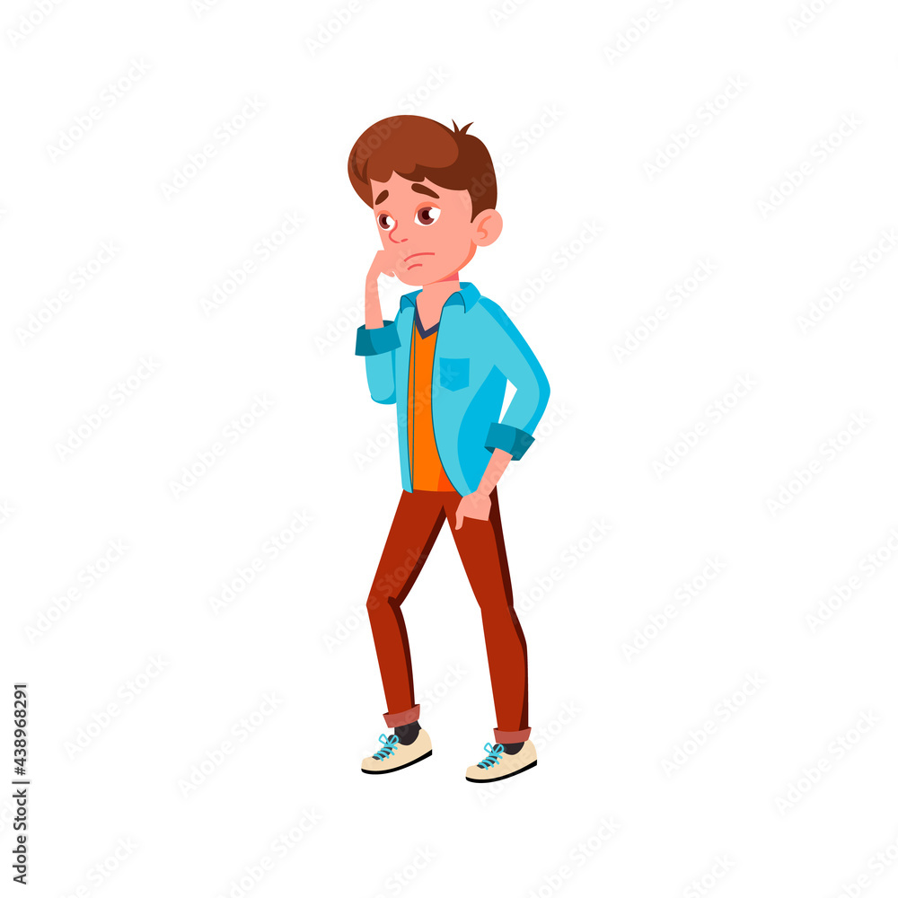 caucasian boy visit exhibition cartoon vector. caucasian boy visit ...