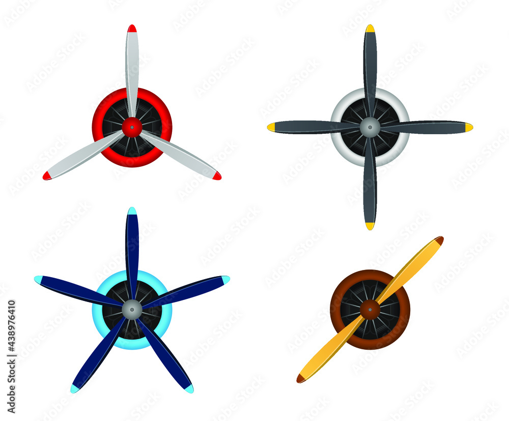 Plane blade propeller set isolated on white background. Vintage ...