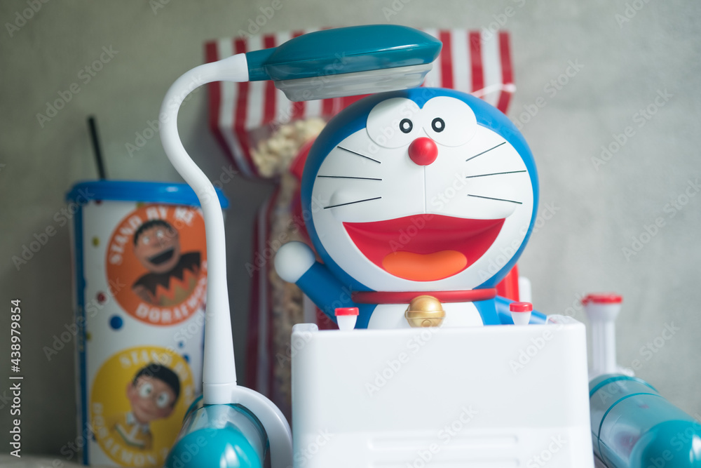 Bangkok, Thailand - June 12, 2020 : Doraemon time machine bucket set to promote the movie ...