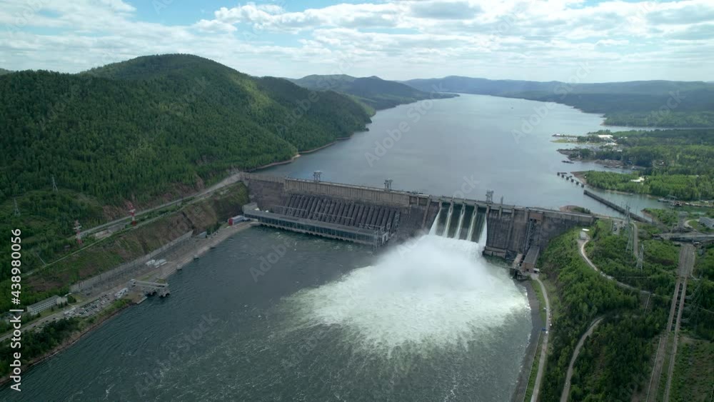 water discharge waterfall at the hydroelectric dam , Siberia ...