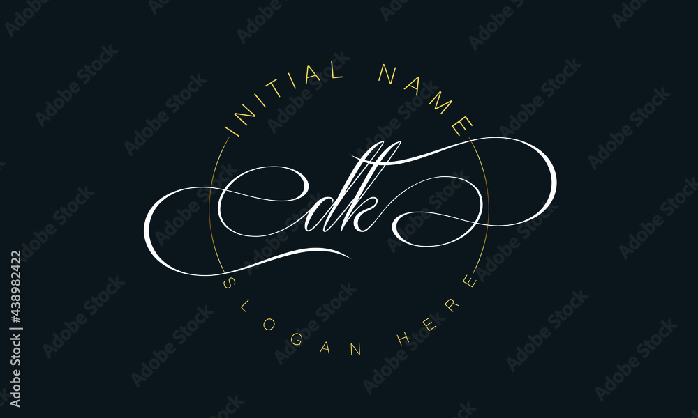 DK/KD cursive letter stylish luxury logo in golden, white color with ...