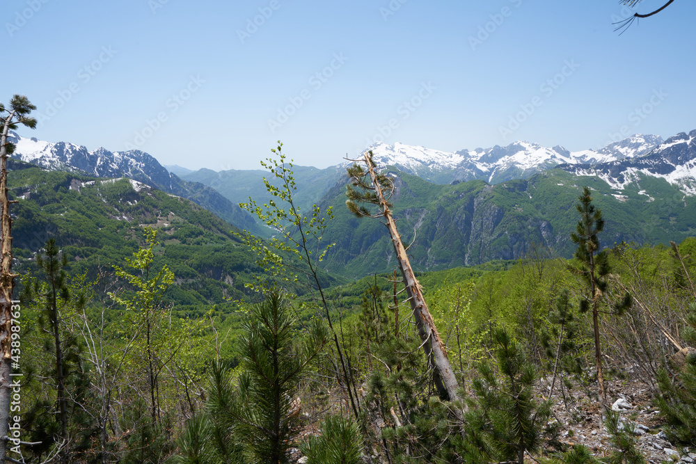 Mountain landscape in the remote village of Theth, hiking path from ...
