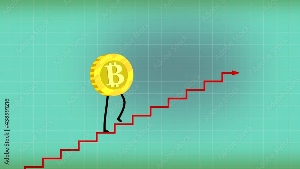 Cartoon bitcoin going up the stairs chart diagram animation . Business ...