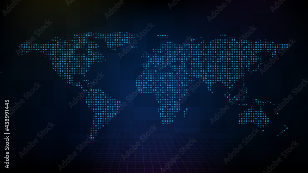 abstract futuristic technology background of blue digital world map ...