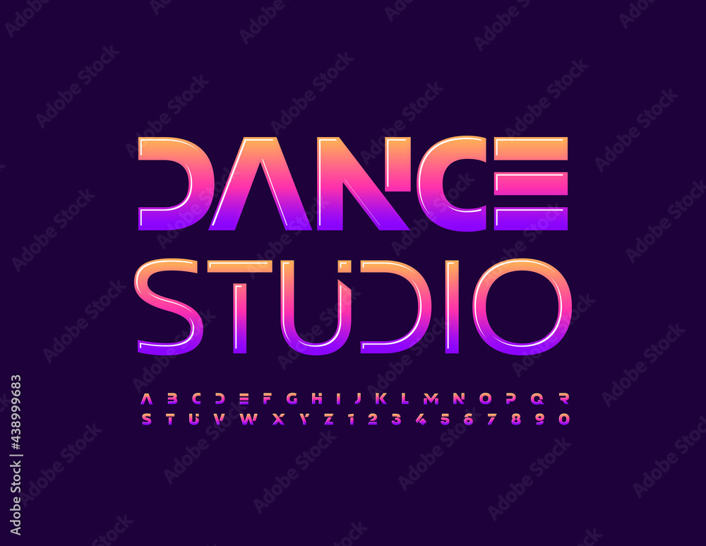 Vector artistic logo Dance Studio. Bright glossy Font. Creative set of ...