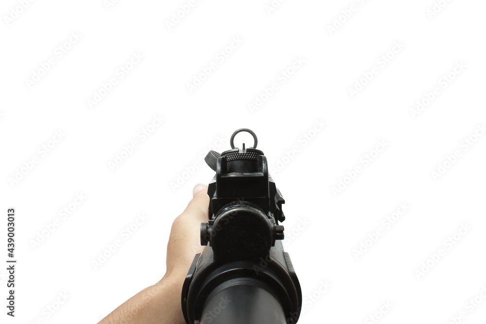 MP5 assault rifle weapon gun in first person shooting view isolated on ...