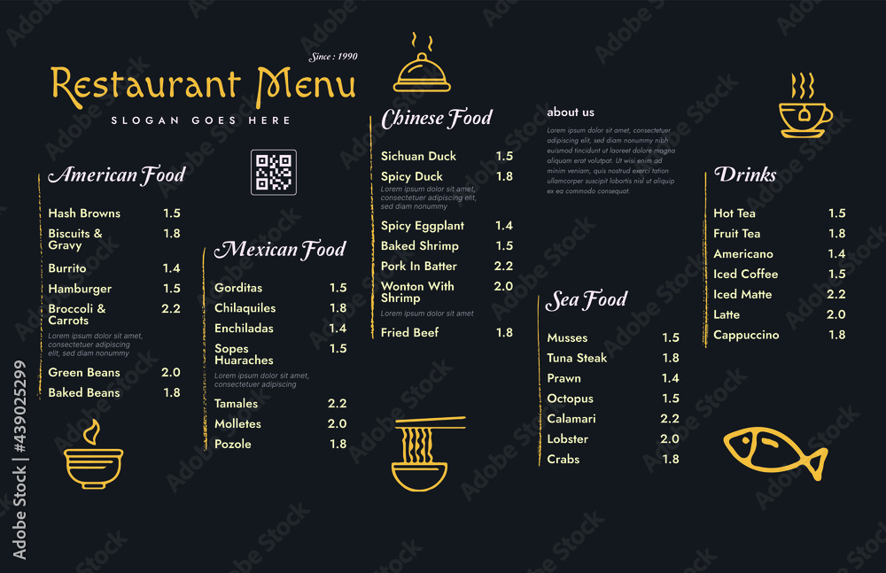 Restaurant cafe menu, template design. One page food menu template ...